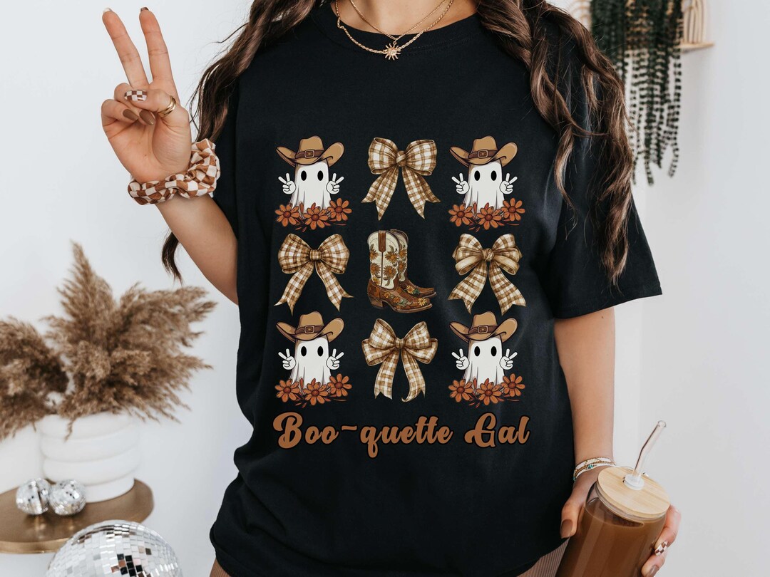 Coquette Aesthetic Halloween Tee Cowgirl Boots and Bows T-shirt, Boo ...