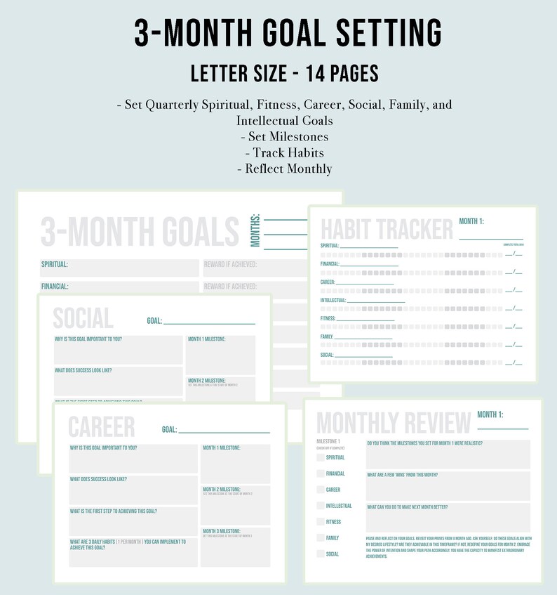 3 Month Goal Setting Print Out With Habit Tracker - Etsy