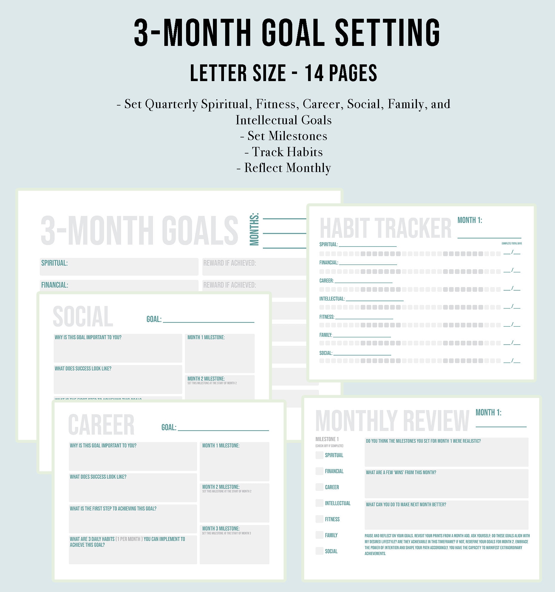 3 Month Goal Setting Print Out With Habit Tracker - Etsy