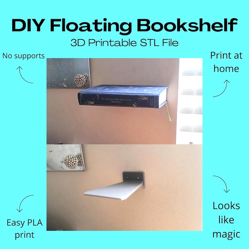3D Printable Floating Bookshelf - Etsy
