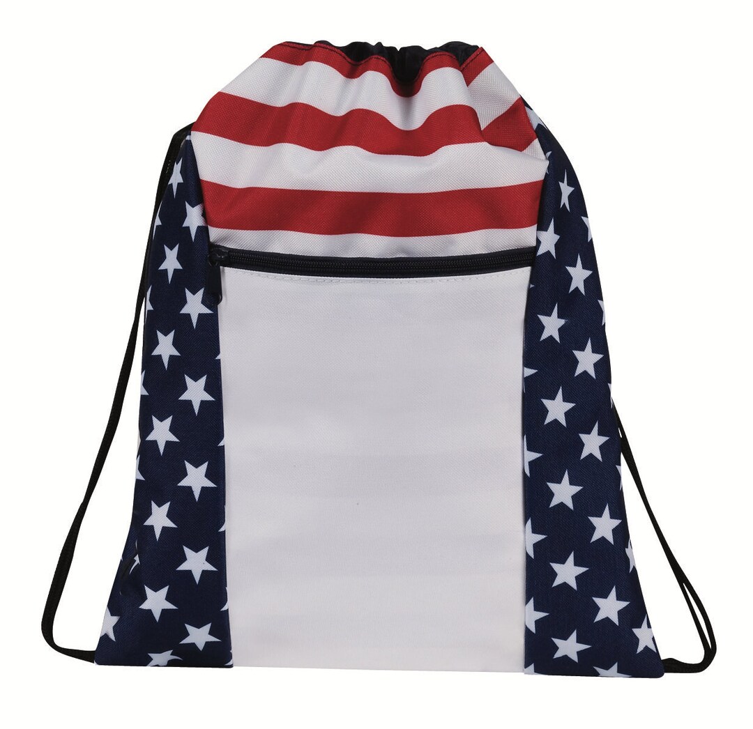 50 Custom Imprint Drawstring Backpacks, Patriotic Stars & Stripes, With ...