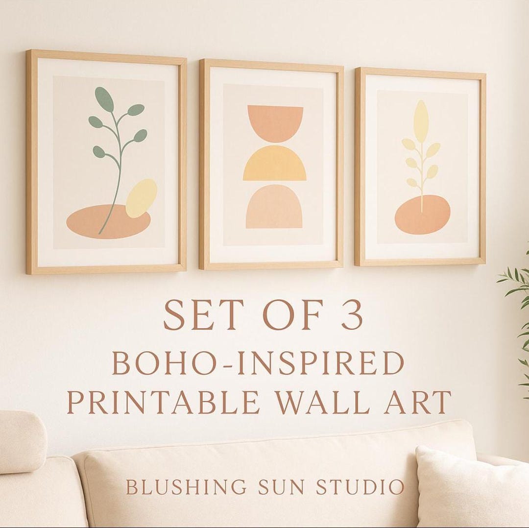 Boho Abstract Wall Art Set: Earth Tone Decor (digital Download, Set of ...