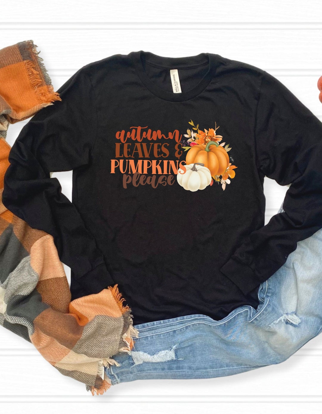Fall Long Sleeve Tee, Autumn Long Sleeve Tee, Pumpkins T Shirt, Fall T ...