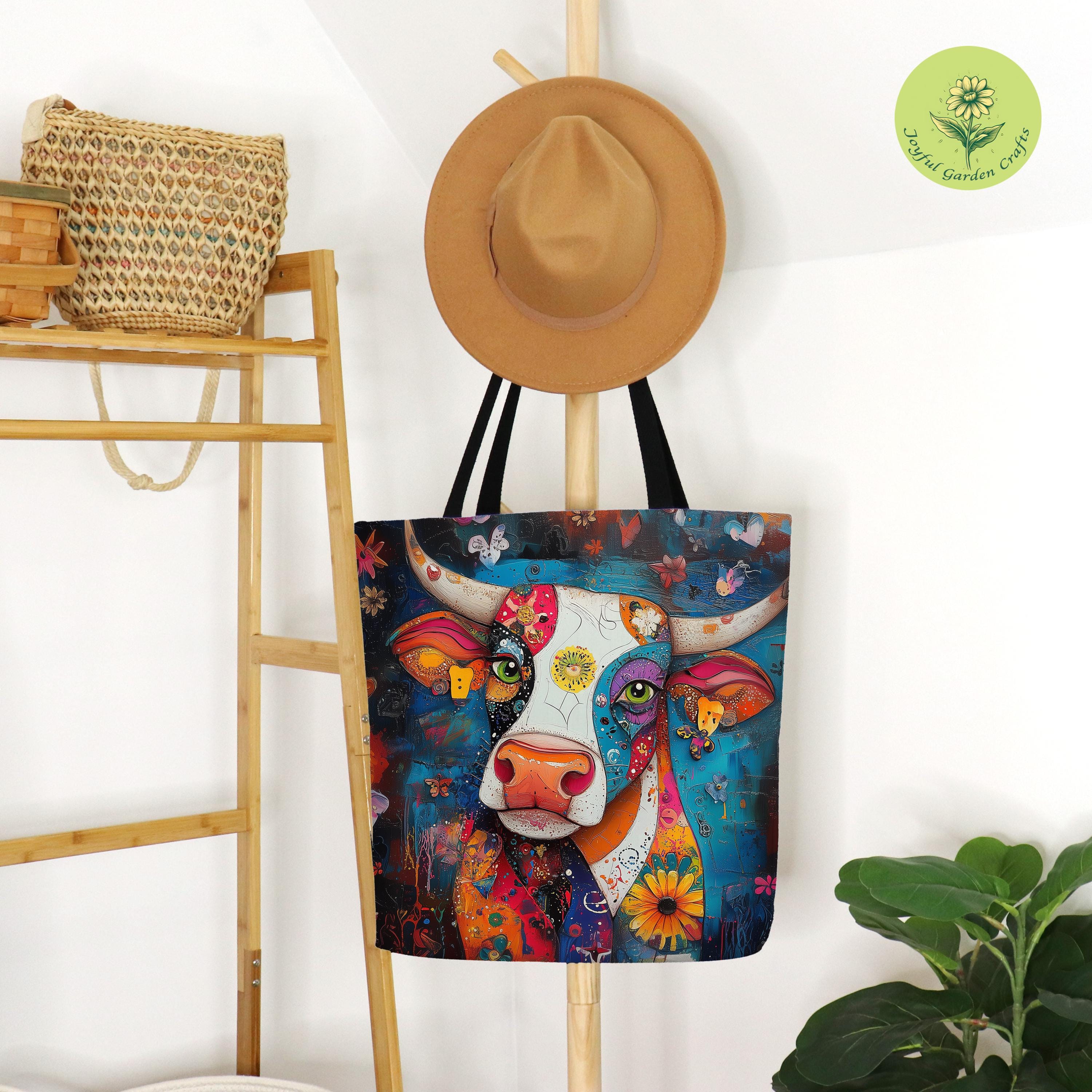 Cute Cow Bag for Boho Tote Bag Modern Large Artsy Tote Bag Funny Bull ...