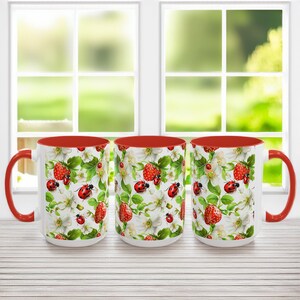 Fun Mug for Garden Lover Gift Ladybug and Strawberry Mug for Summer Red ...