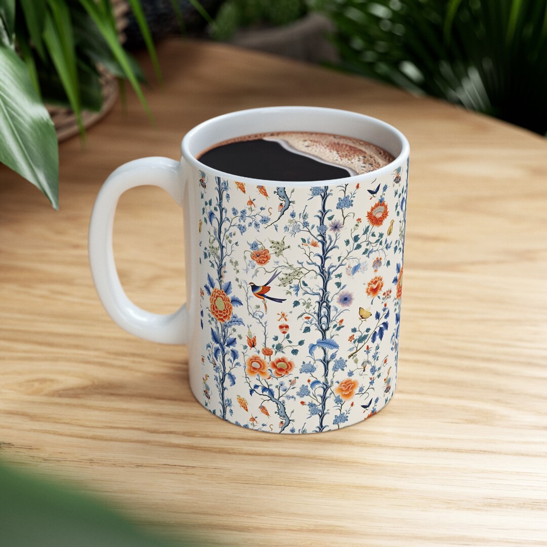 Tang Dynasty Style Mug, Chinese Style Bird and Flower Mug, Gift for ...