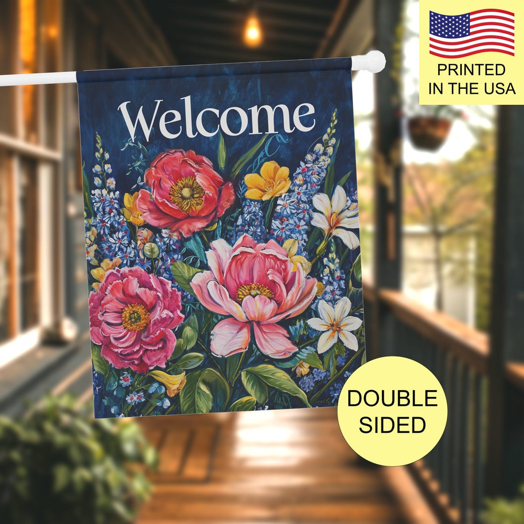 Welcome Garden Flag Large Summer House Banner Welcome Floral Outdoor ...