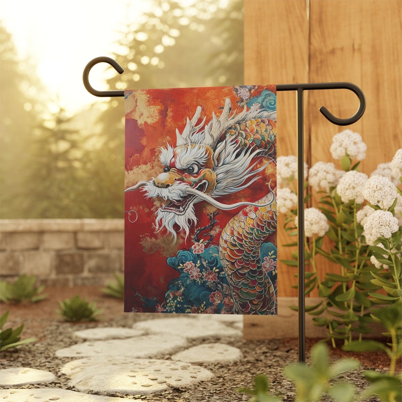 Chinese New Year Dragon Garden Flag Large Chinese Dragon Garden & House ...