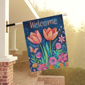 Welcome House Flag Double Sided Summer Garden Flag Floral Outdoor Decor ...