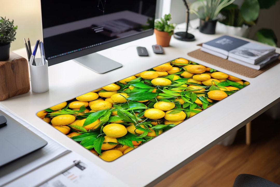Lemon Print Desk Mat: Bright Yellow & Green Extended Mousepad - Etsy
