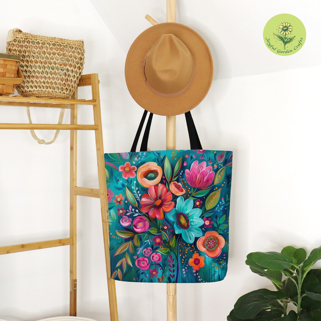 Boho Tote Bag Canvas Floral Totebag Gift for Wedding Bridesmaid ...
