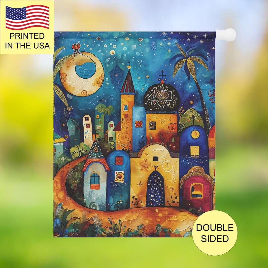Colorful Rosh Hashana House Flag Jewish Village Garden Flag Jewish New ...