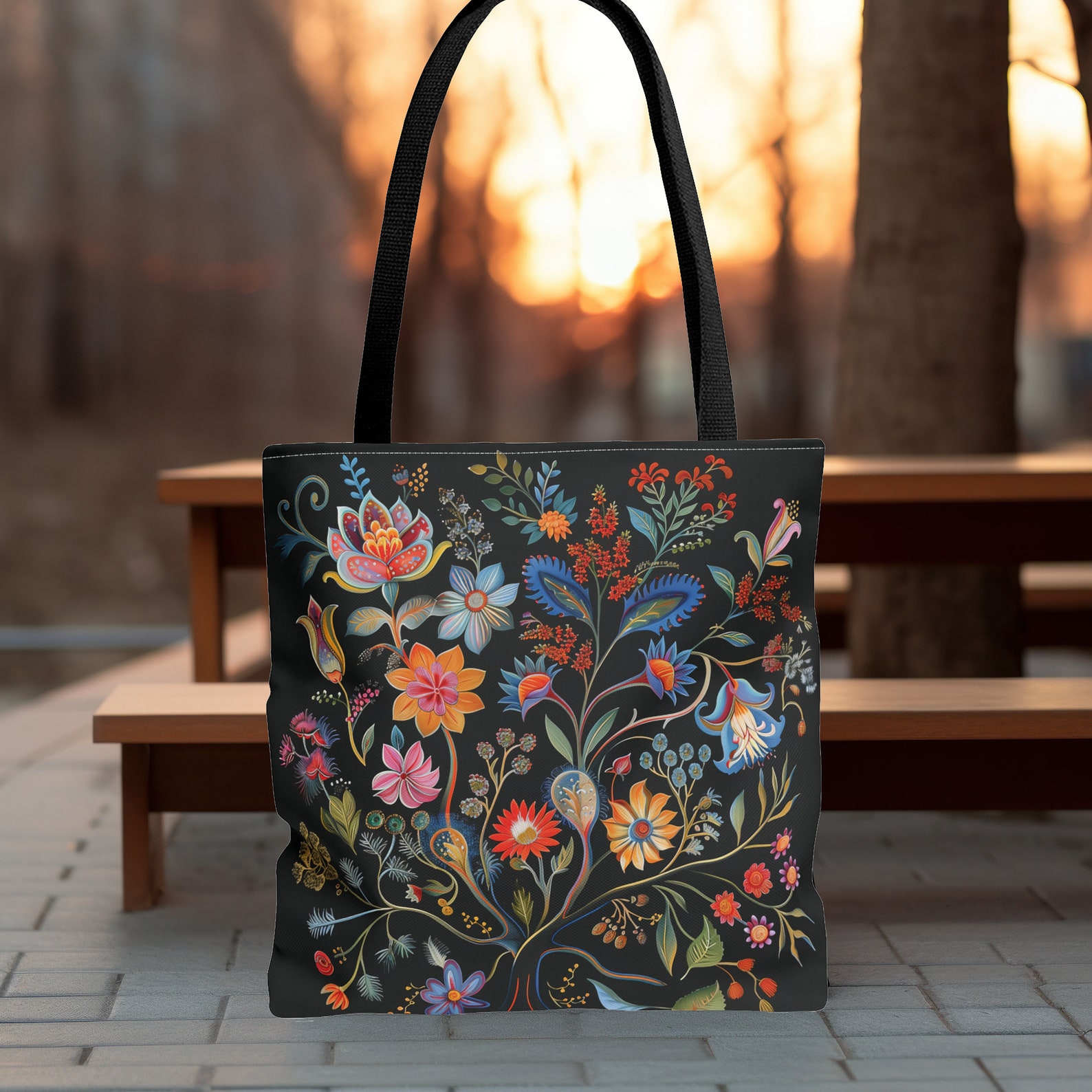 Folk Art Flower Tote Bag Boho Floral Tote Bag Original Art Gift for ...