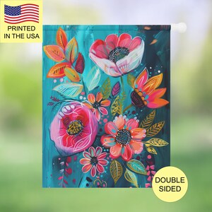 Floral Garden Flag Summer House Banner Spring Decor Colorful Yard Flag ...