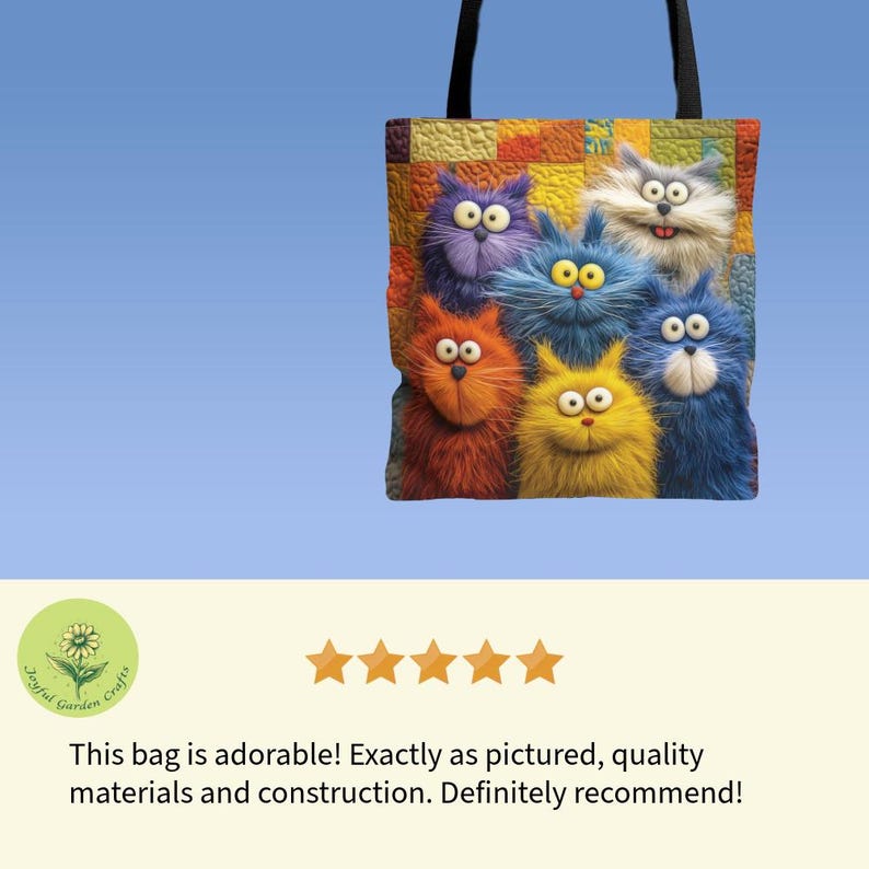 Colorful Funny Cat Tote Bag Cute Cats Art Bag Cat Lover Gift Quilted ...