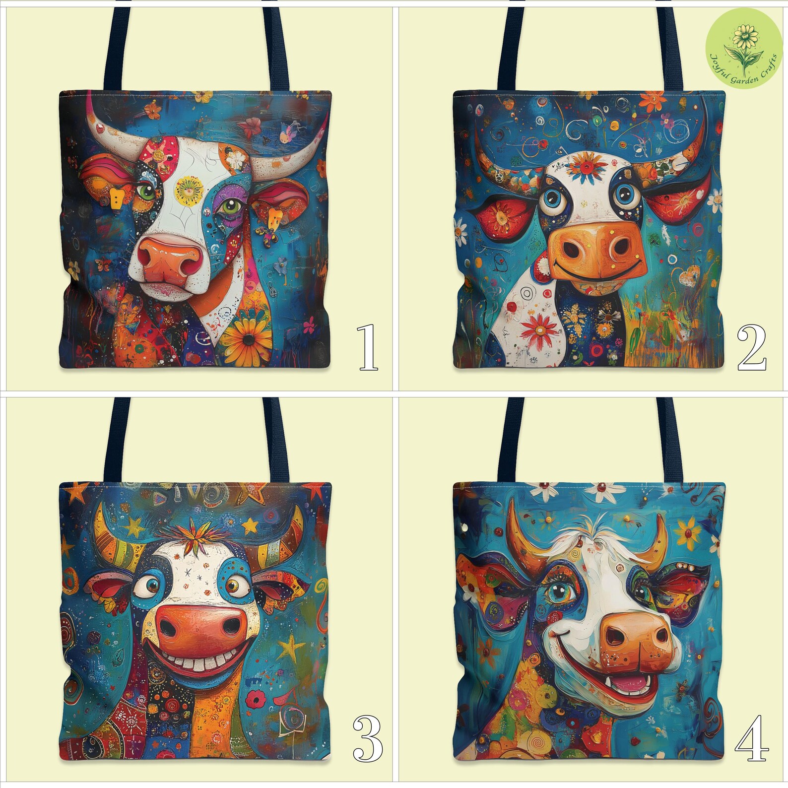 Cute Cow Bag for Boho Tote Bag Modern Large Artsy Tote Bag Funny Bull ...