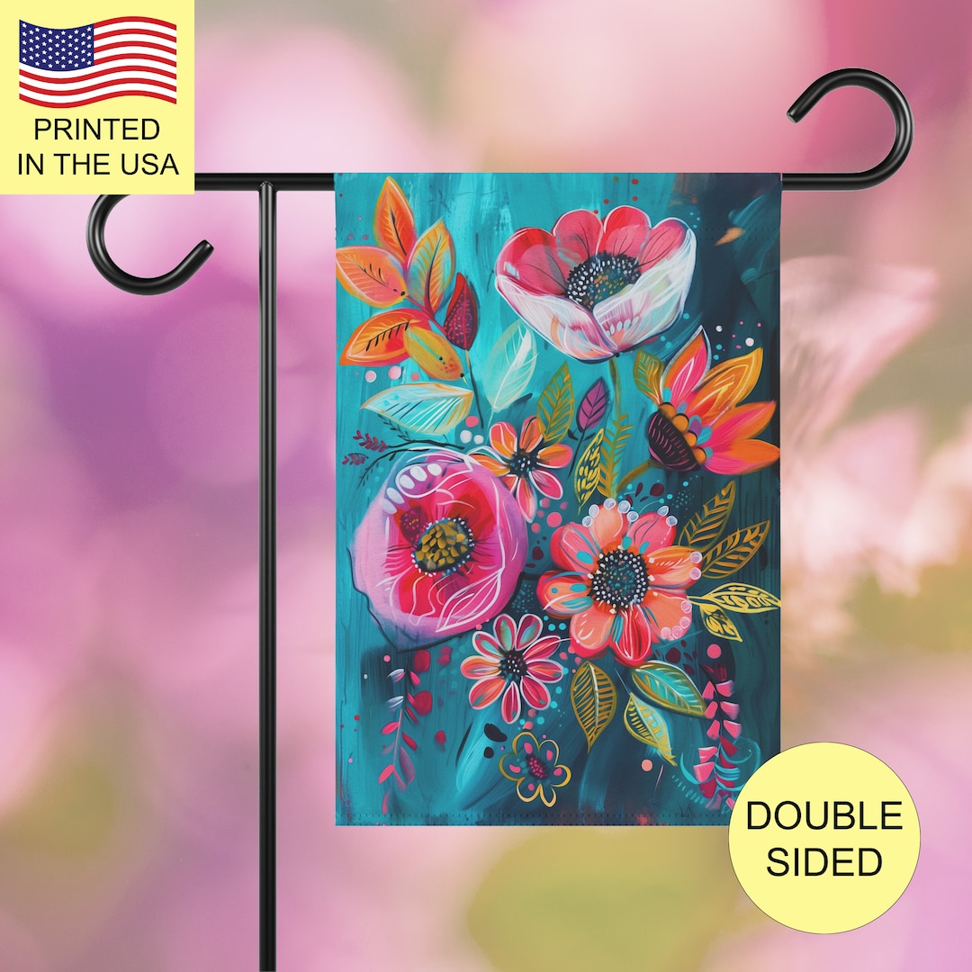 Floral Garden Flag Summer House Banner Spring Decor Colorful Yard Flag ...