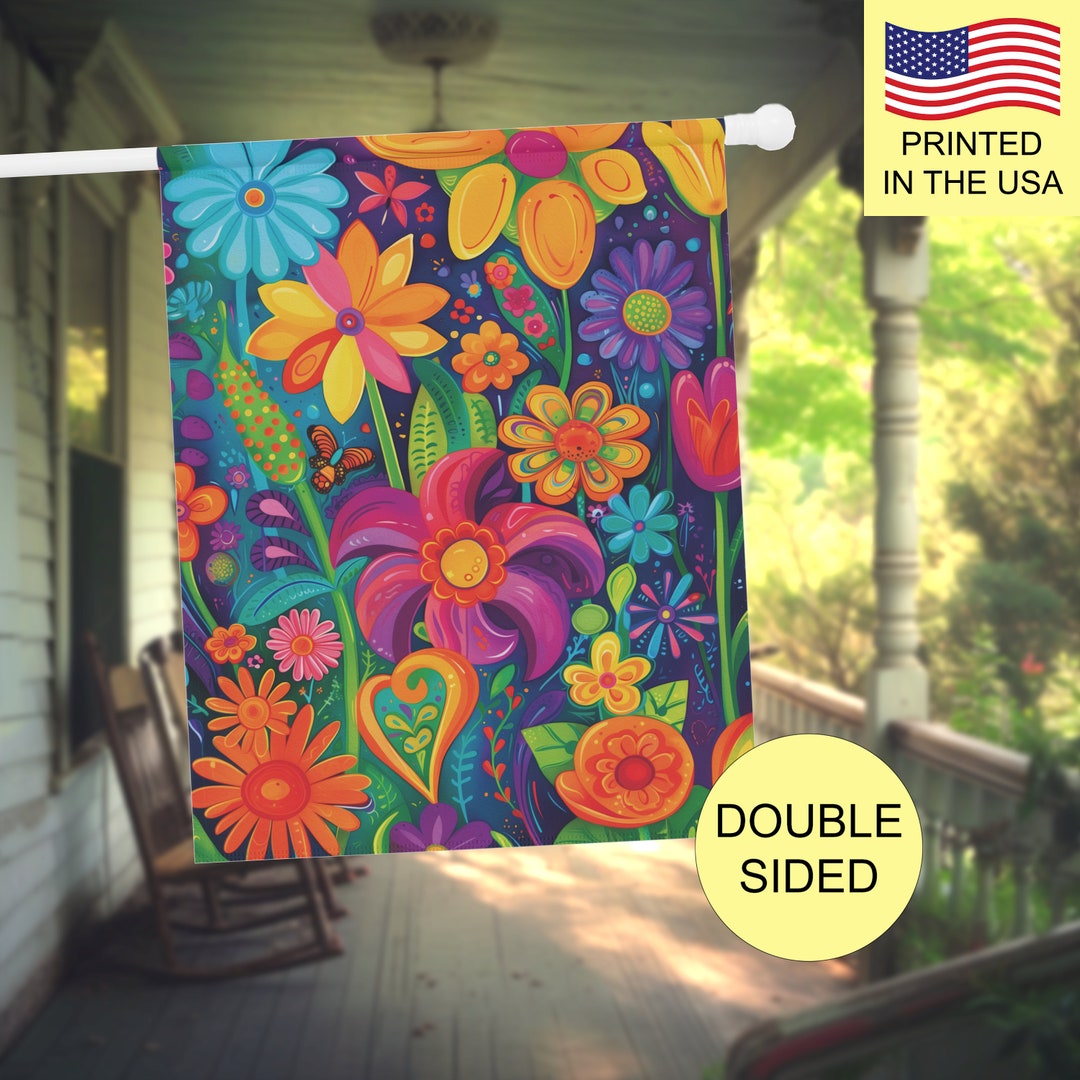Floral Garden Flag Vibrant Cottagecore Porch Decor - Etsy