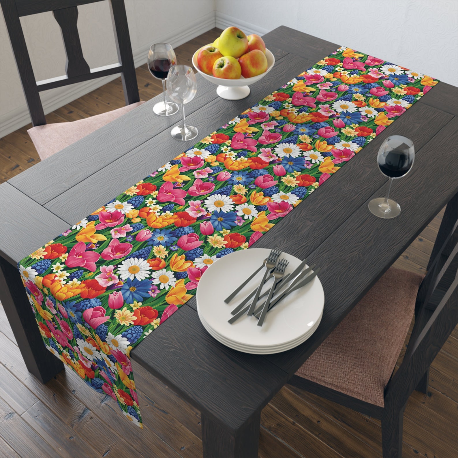 Spring Flowers Table Runner Easter Table Accent Colorful Centerpiece ...
