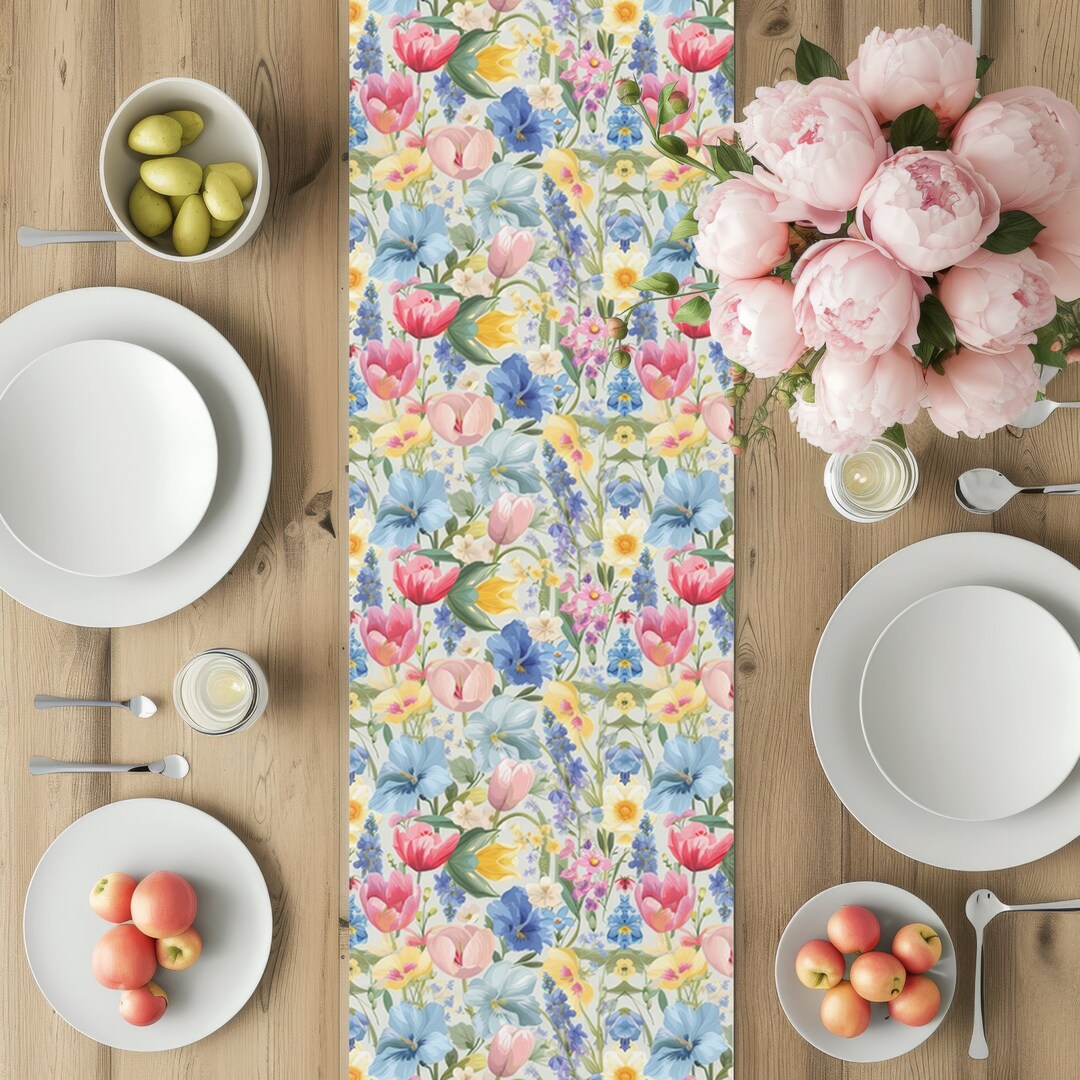 Spring Flower Table Runner Pastel Table Accent Cottage Core Centerpiece ...