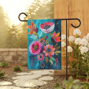 Floral Garden Flag Summer House Banner Spring Decor Colorful Yard Flag ...