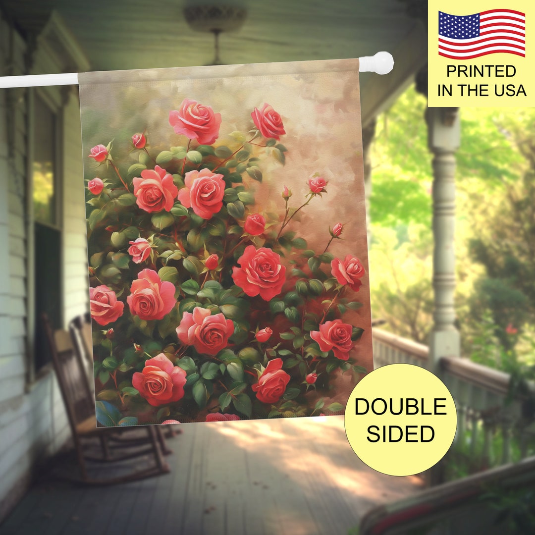 Porch Flag Roses Summer House Banner Flower Garden Flag Custom Red ...