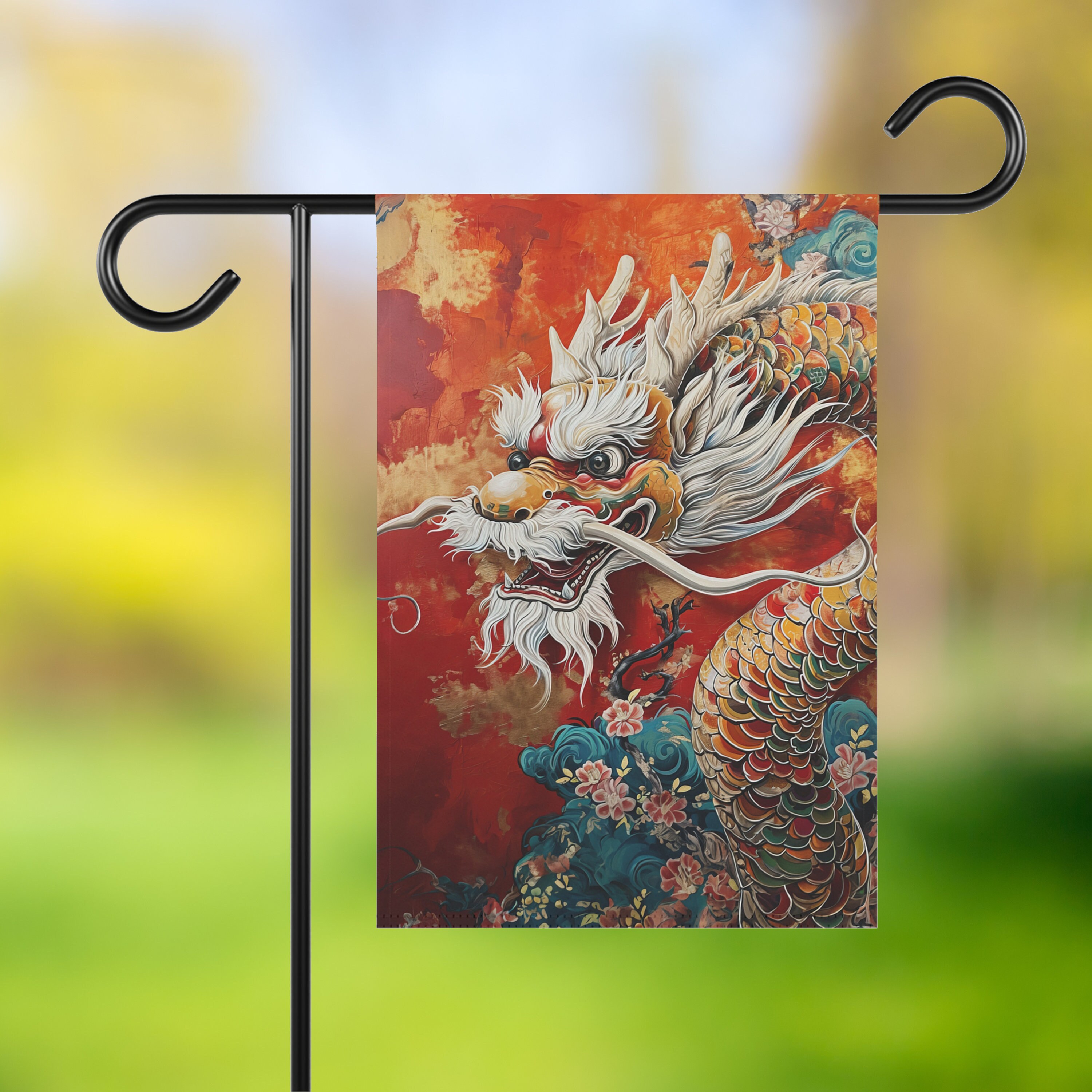 Chinese New Year Dragon Garden Flag Large Chinese Dragon Garden & House ...
