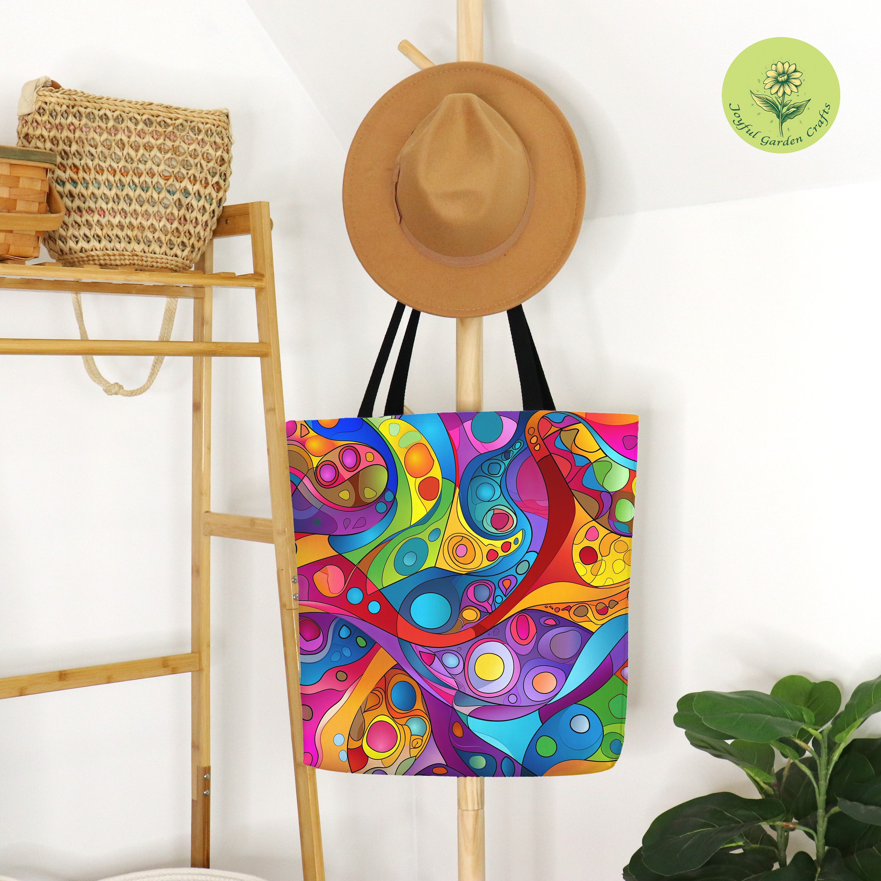 Abstract Tote Bag Canvas Aesthetic Birthday Gift Colorful Tote Modern ...