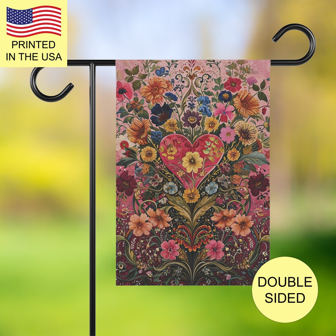 Floral Heart Garden Flag Double Sided Spring Decor - Etsy