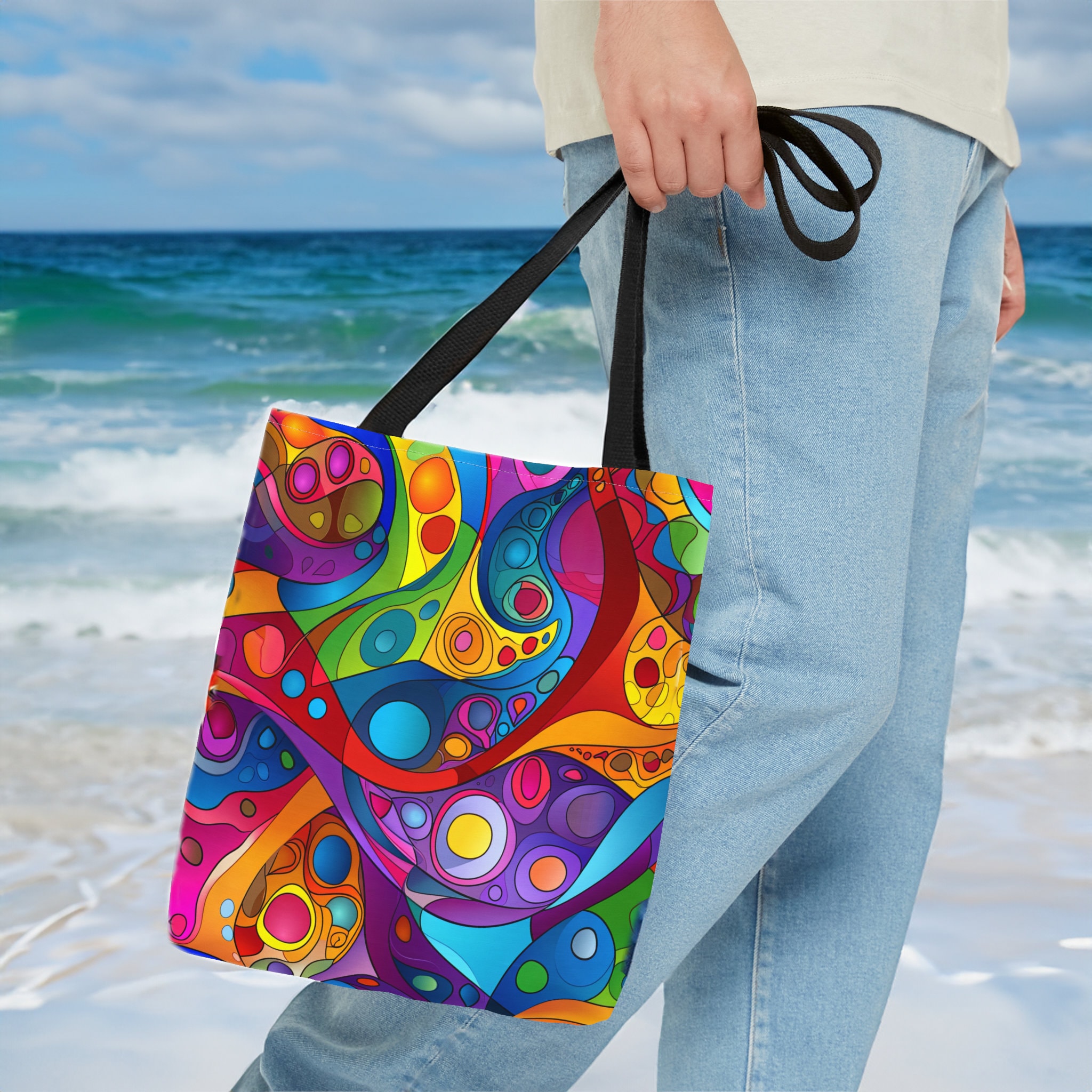 Abstract Tote Bag Canvas Aesthetic Birthday Gift Colorful Tote Modern ...