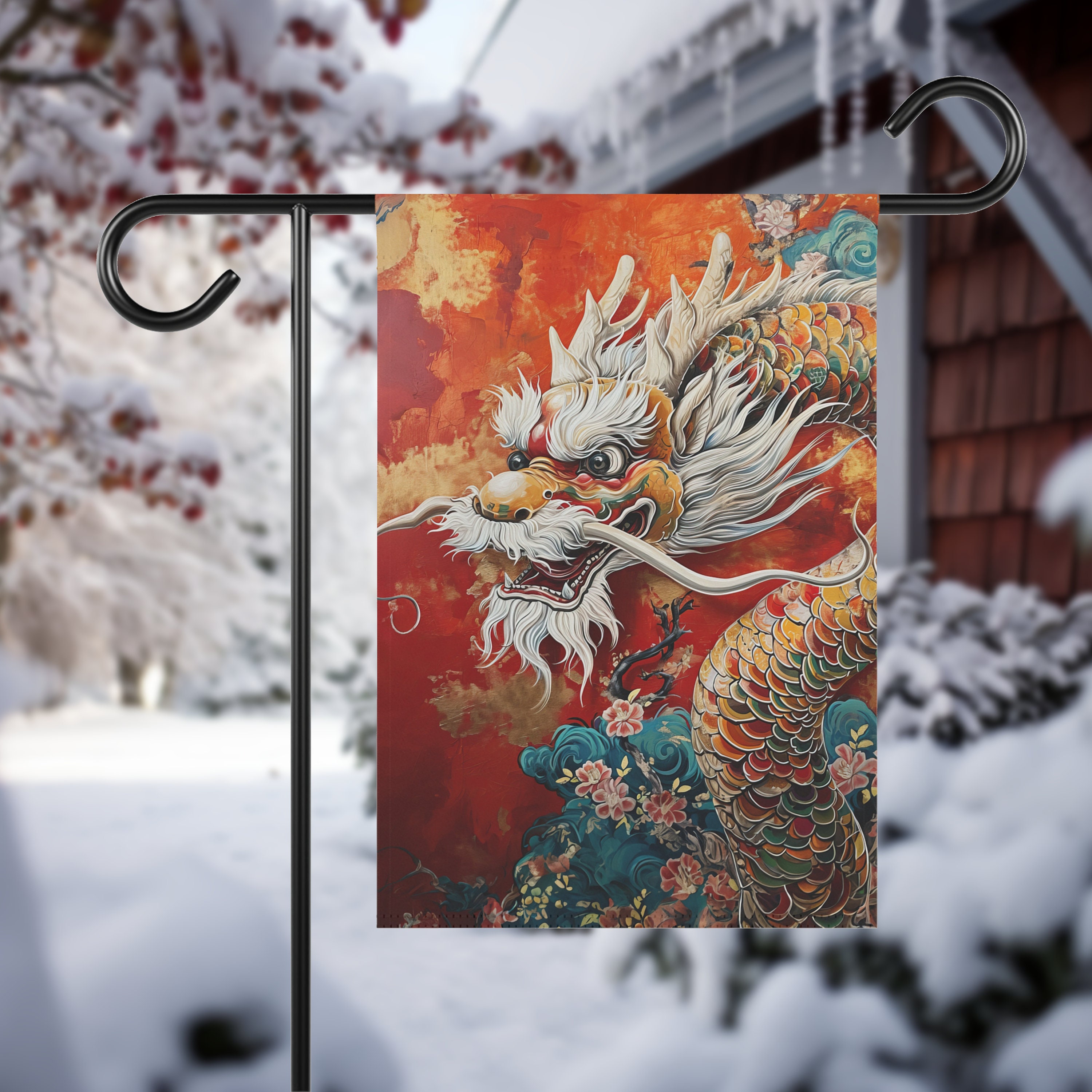 Chinese New Year Dragon Garden Flag Large Chinese Dragon Garden & House ...