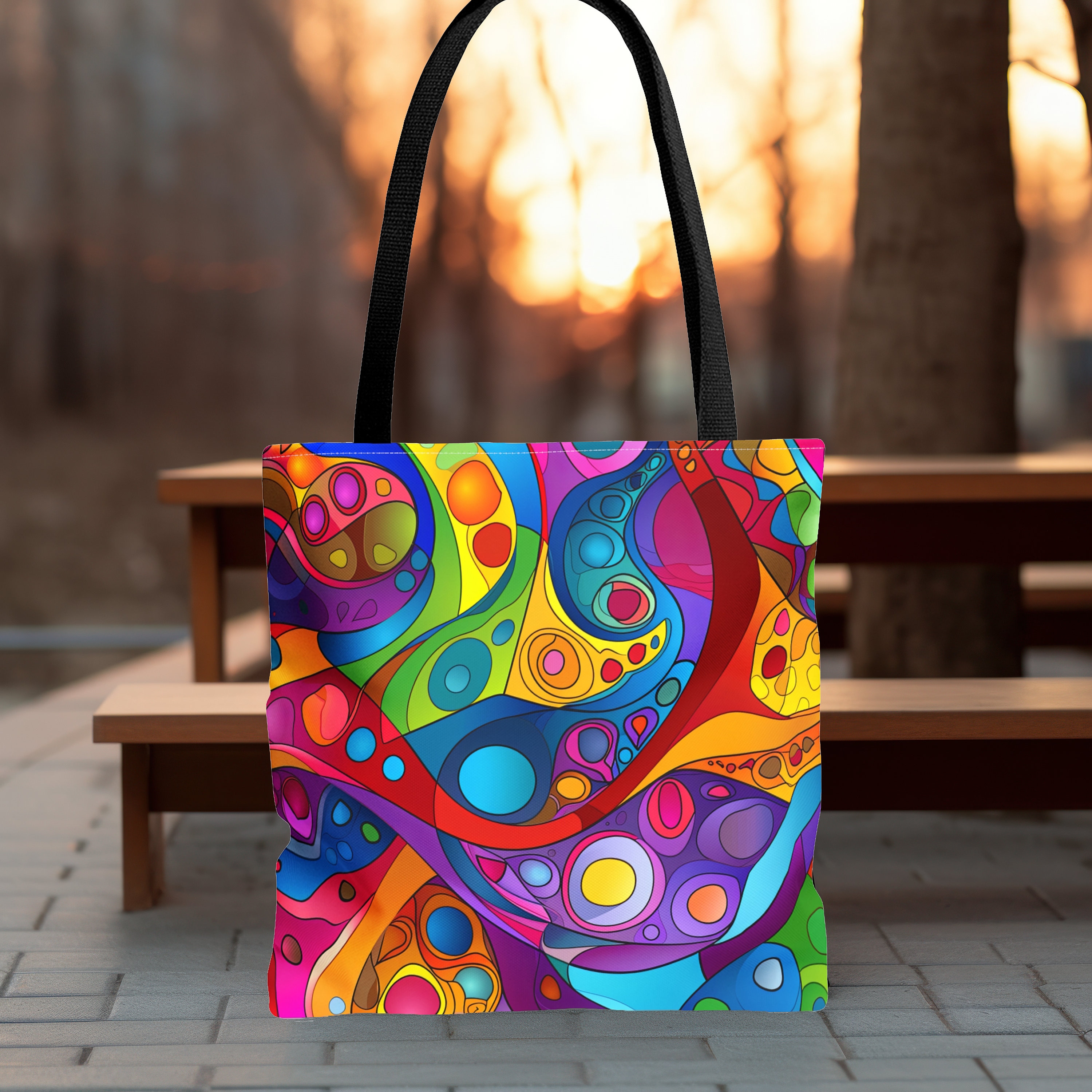 Abstract Tote Bag Canvas Aesthetic Birthday Gift Colorful Tote Modern ...