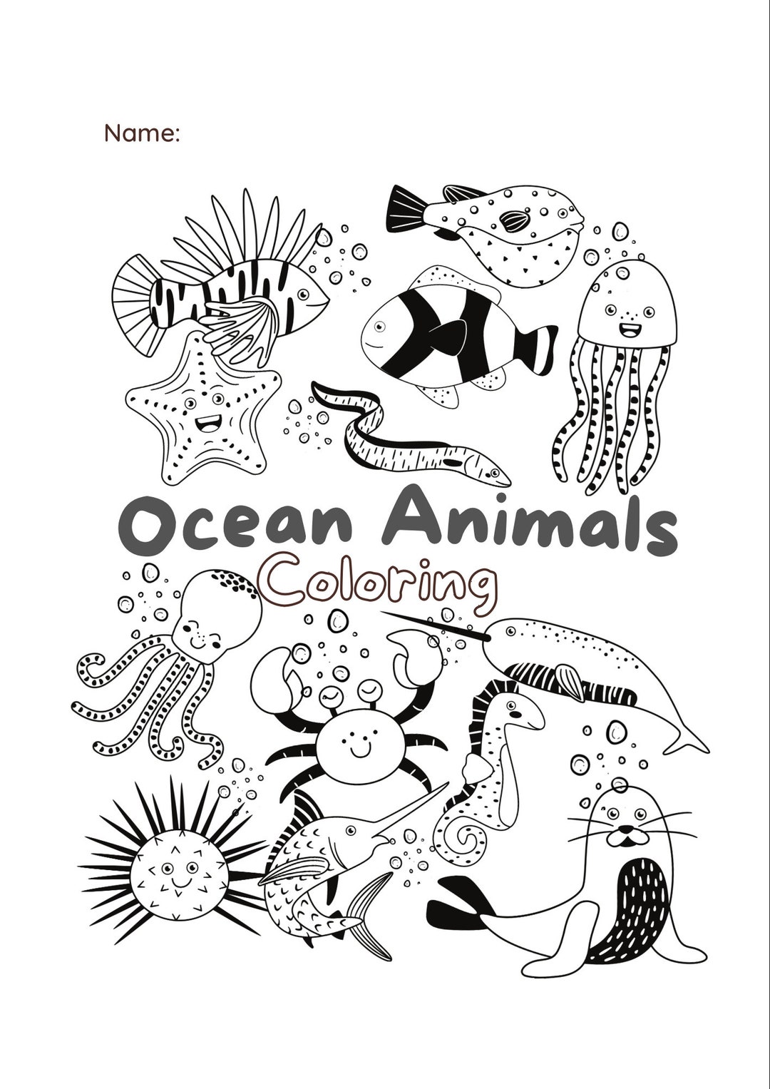 Ocean Animals Coloring Book - Etsy