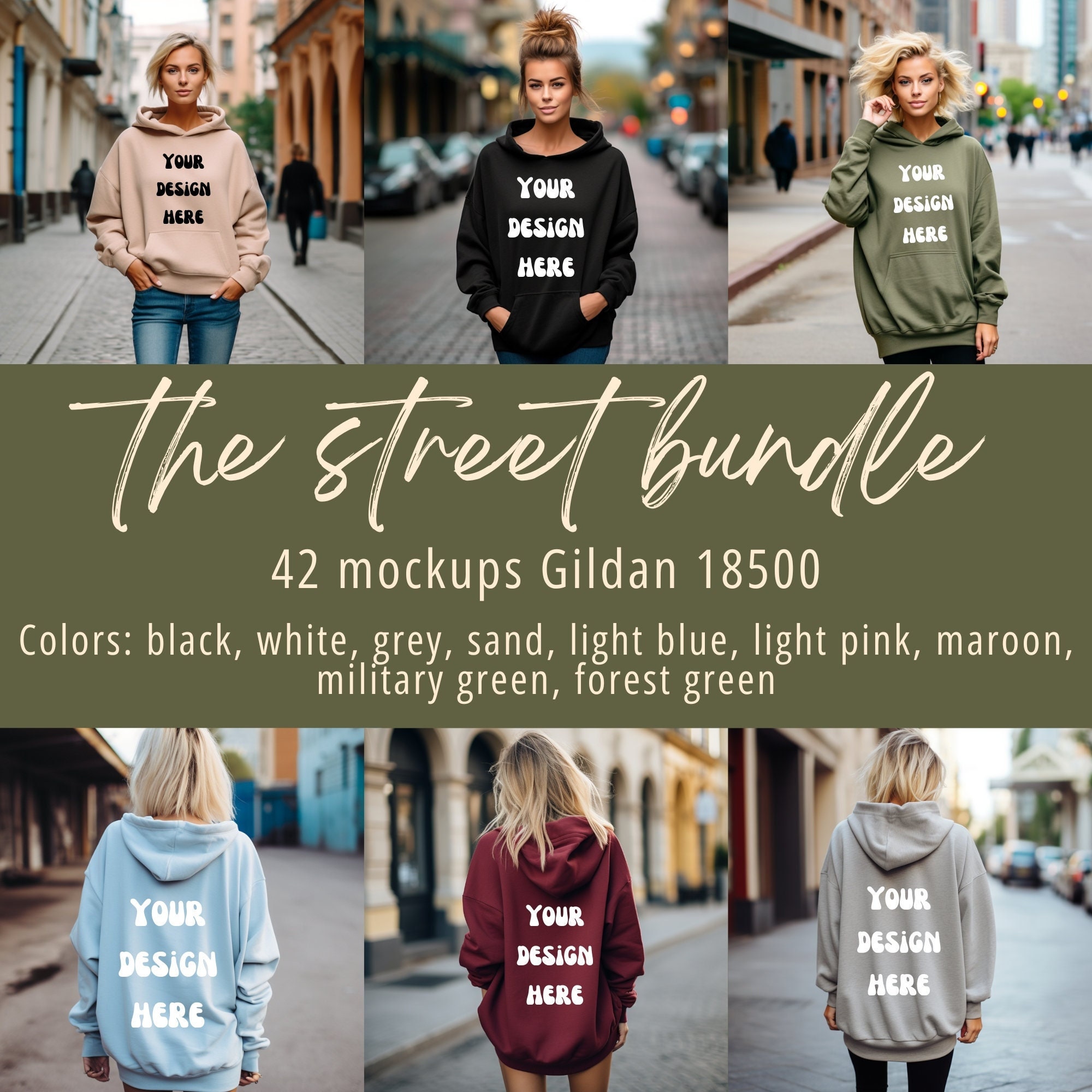 Gildan 18500 Mockup Street Bundle City Background Women Model Unisex ...