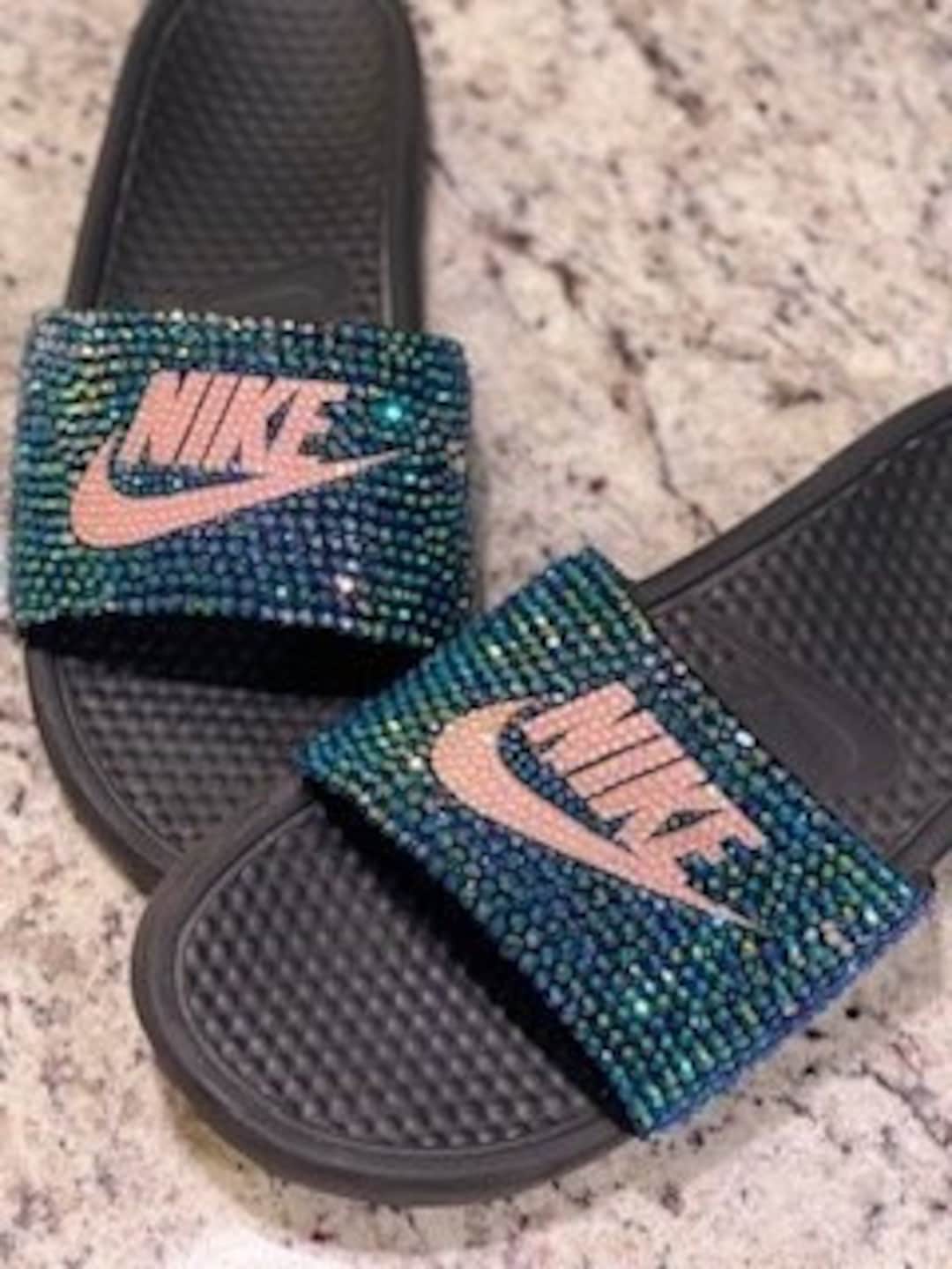 Blinged Nike Slides, Custom Nike Slides, Rhinestone Slides, Nike Bling ...
