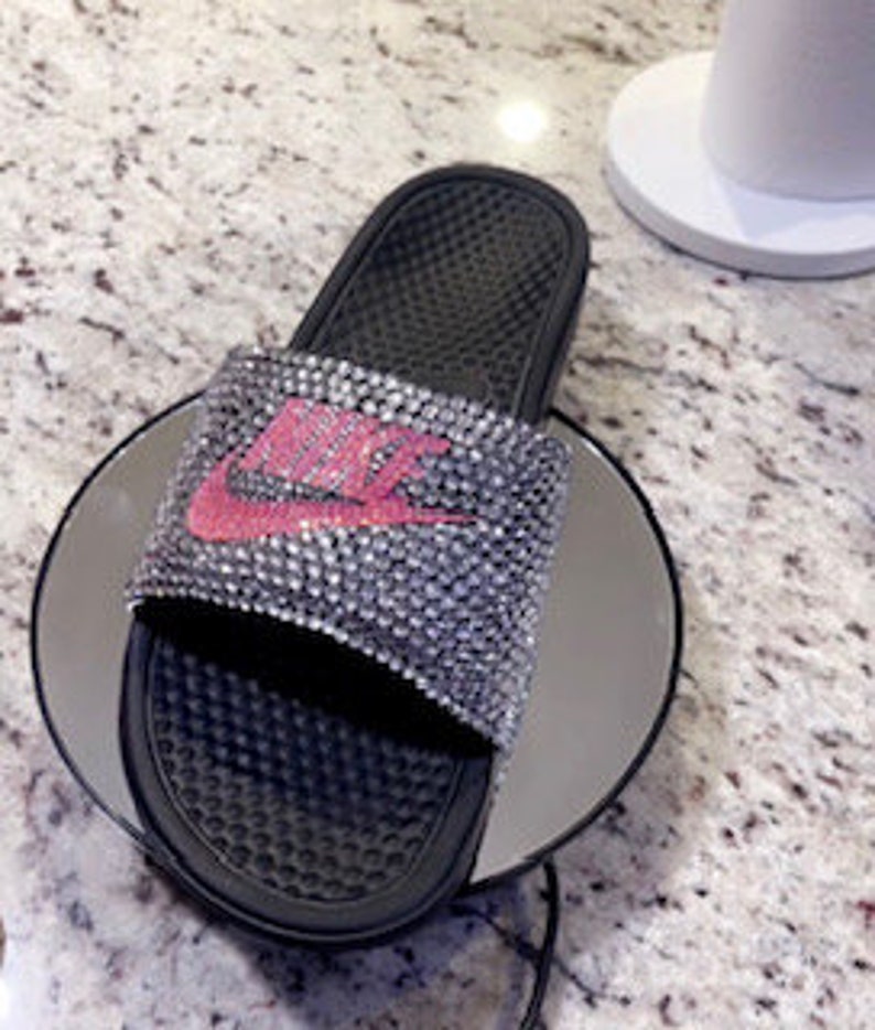 Blinged Nike Slides, Custom Nike Slides, Rhinestone Slides, Nike Bling ...