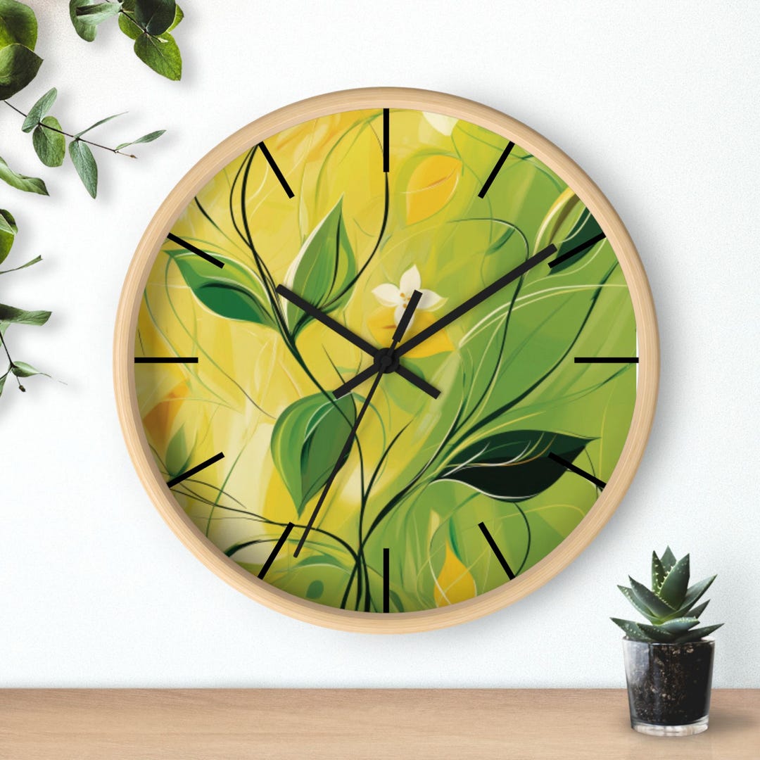 Elegant Floral Wall Clock, Nature Inspired Decor, Modern Accent, Plant ...