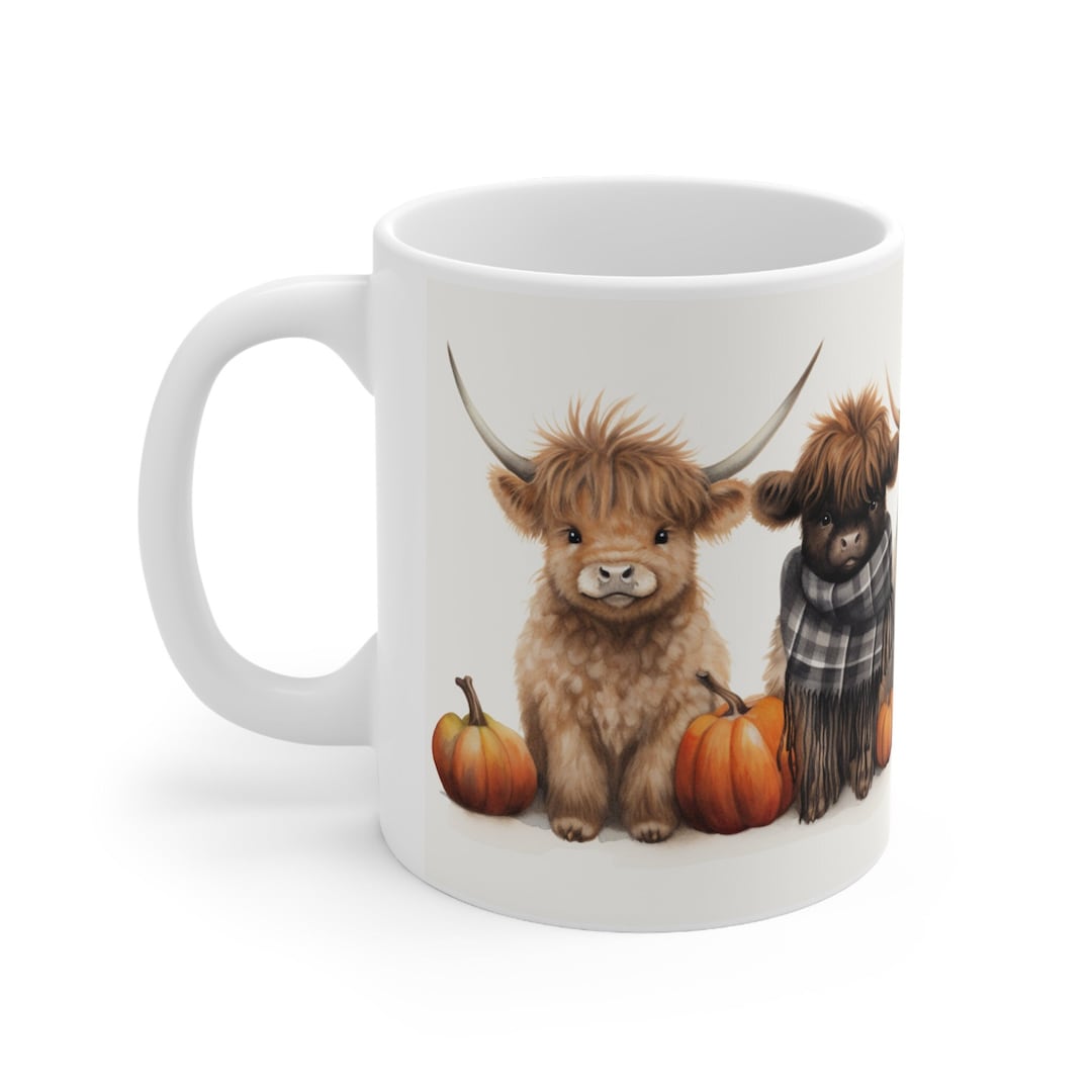 Highland Calves Cow Mug, Baby Highland Cows Pumpkins Gift for Cow ...