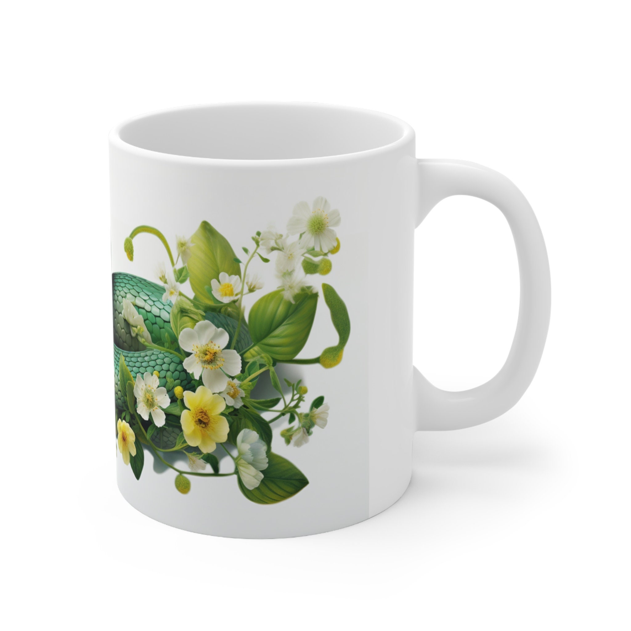 Green Garter Snake and Yellow Flowers, Snake Mug, Reptile Mug, Snake ...