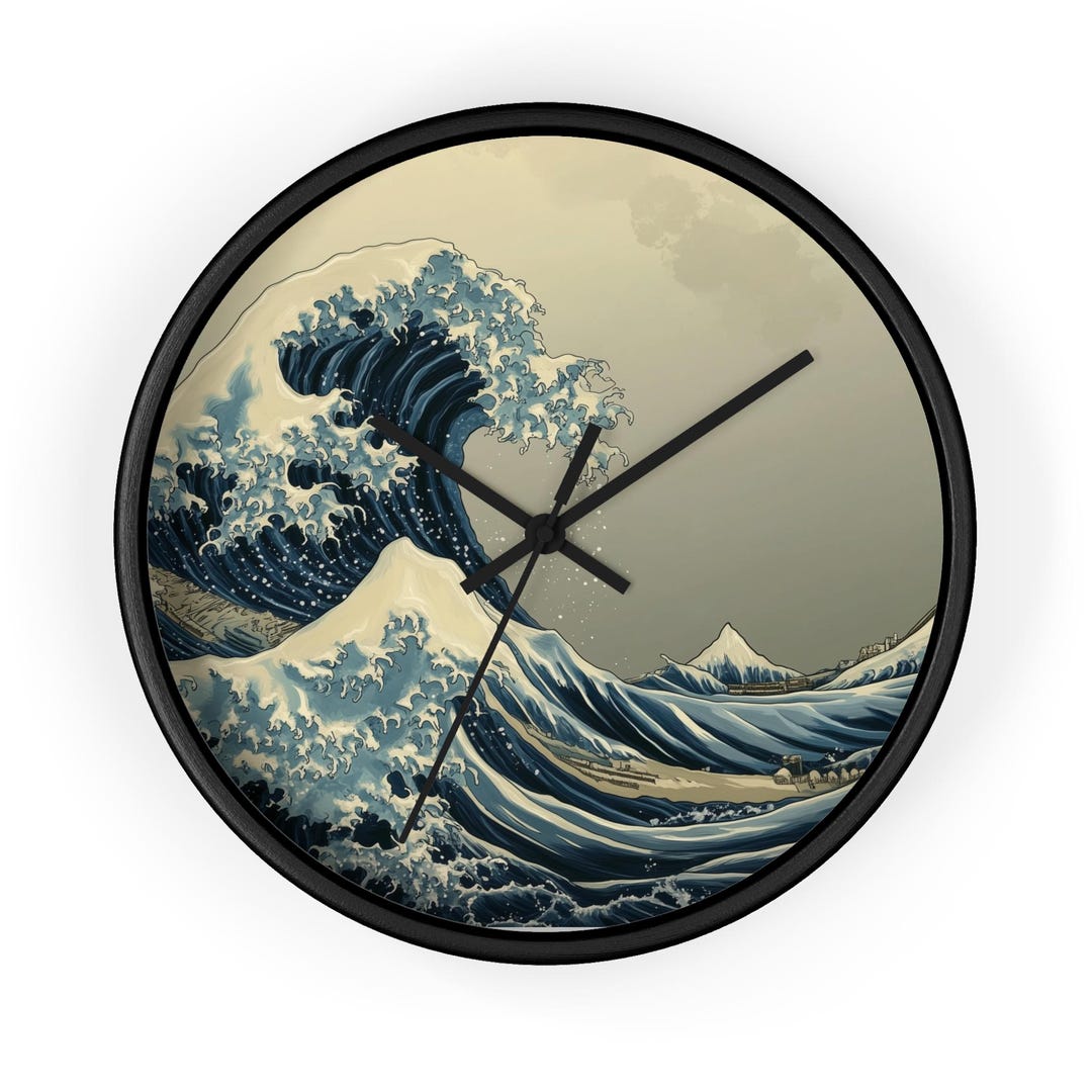 Ocean Wave Art Wall Clock, Nautical Home Decor, Japanese Wave Design ...