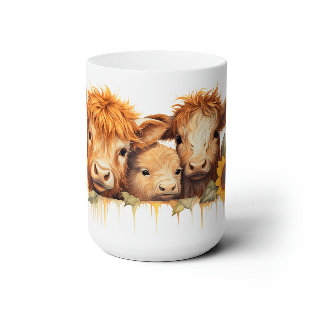 Highland Cow Mug, Baby Cow; Baby Cows Sunflowers, Highland Cow Coffee ...
