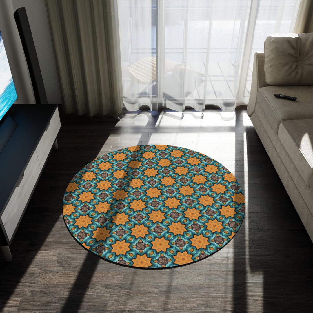 Geometric Round Rug, Boho Home Decor, Living Room Area Rug, Bedroom ...