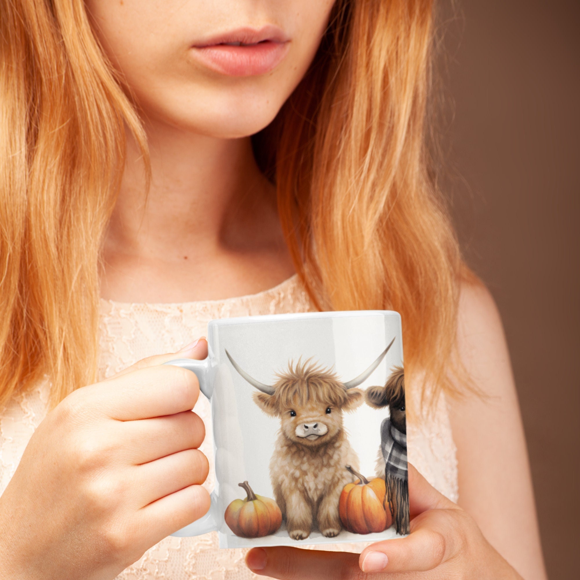 Highland Calves Cow Mug, Baby Highland Cows Pumpkins Gift for Cow ...