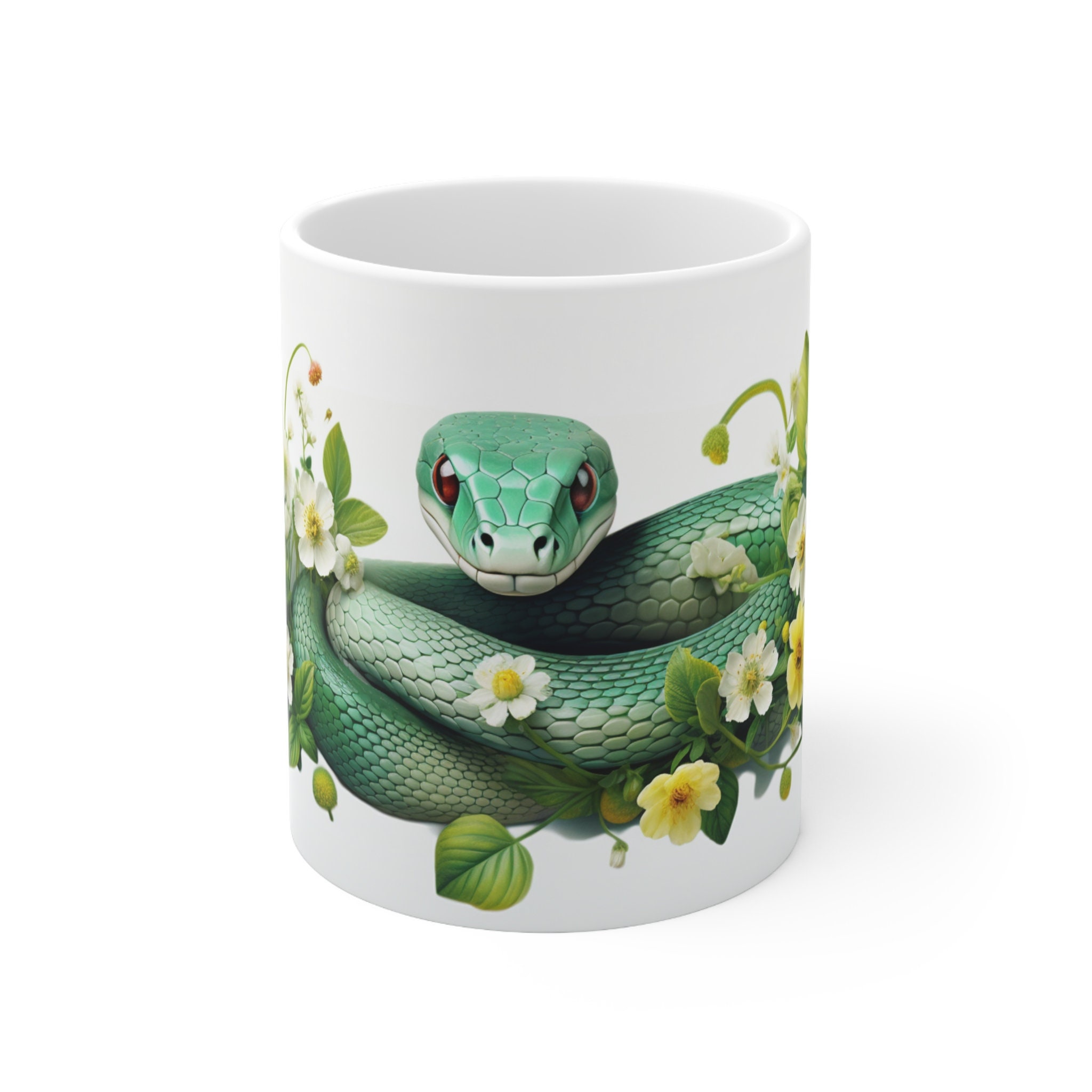 Green Garter Snake and Yellow Flowers, Snake Mug, Reptile Mug, Snake ...