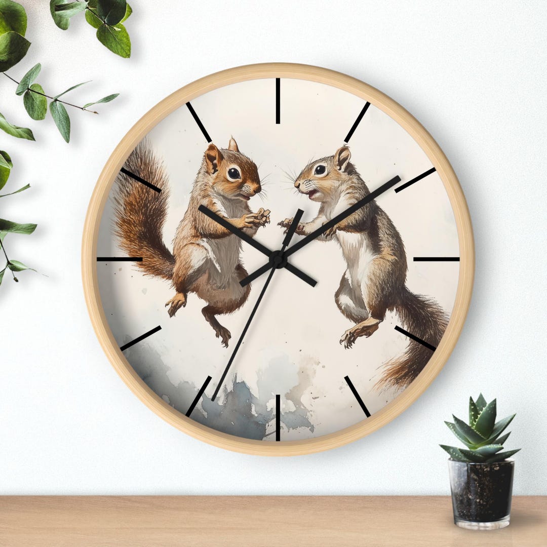 Squirrel Wall Clock, Cute Animal Decor, Woodland Theme Clock, Kids Room ...
