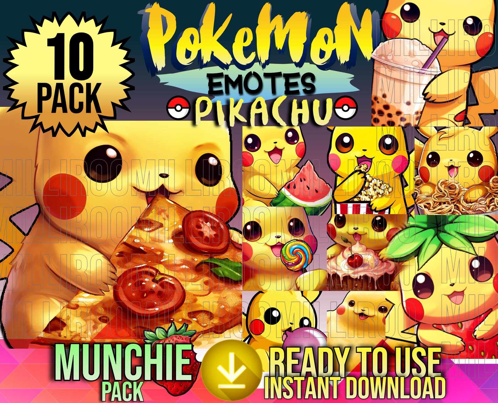 PIKACHU Pokemon Emotes - MUNCHIE Pack - Etsy Australia