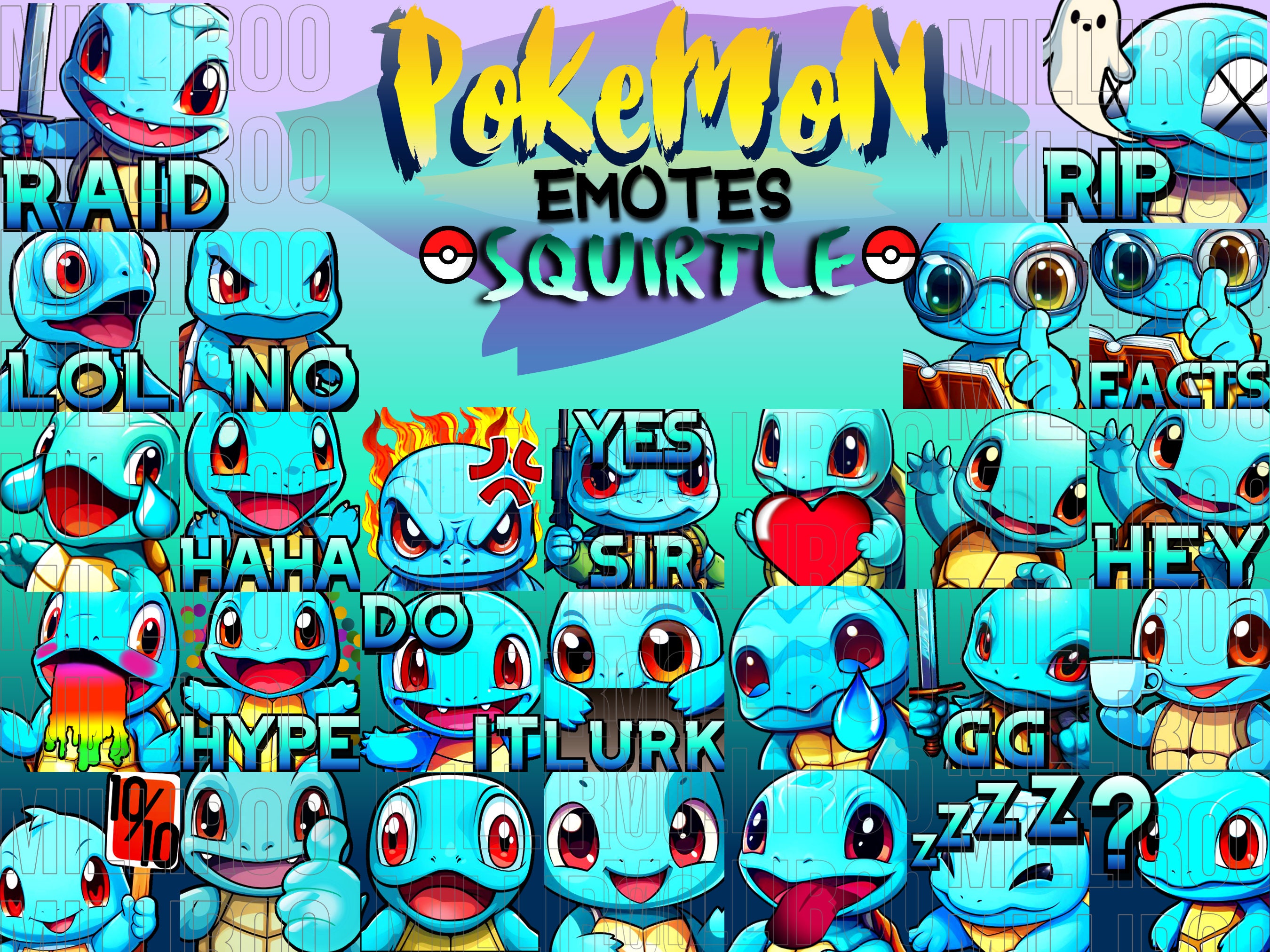 SQUIRTLE Pokemon Emotes BASICS Pack - Etsy Australia