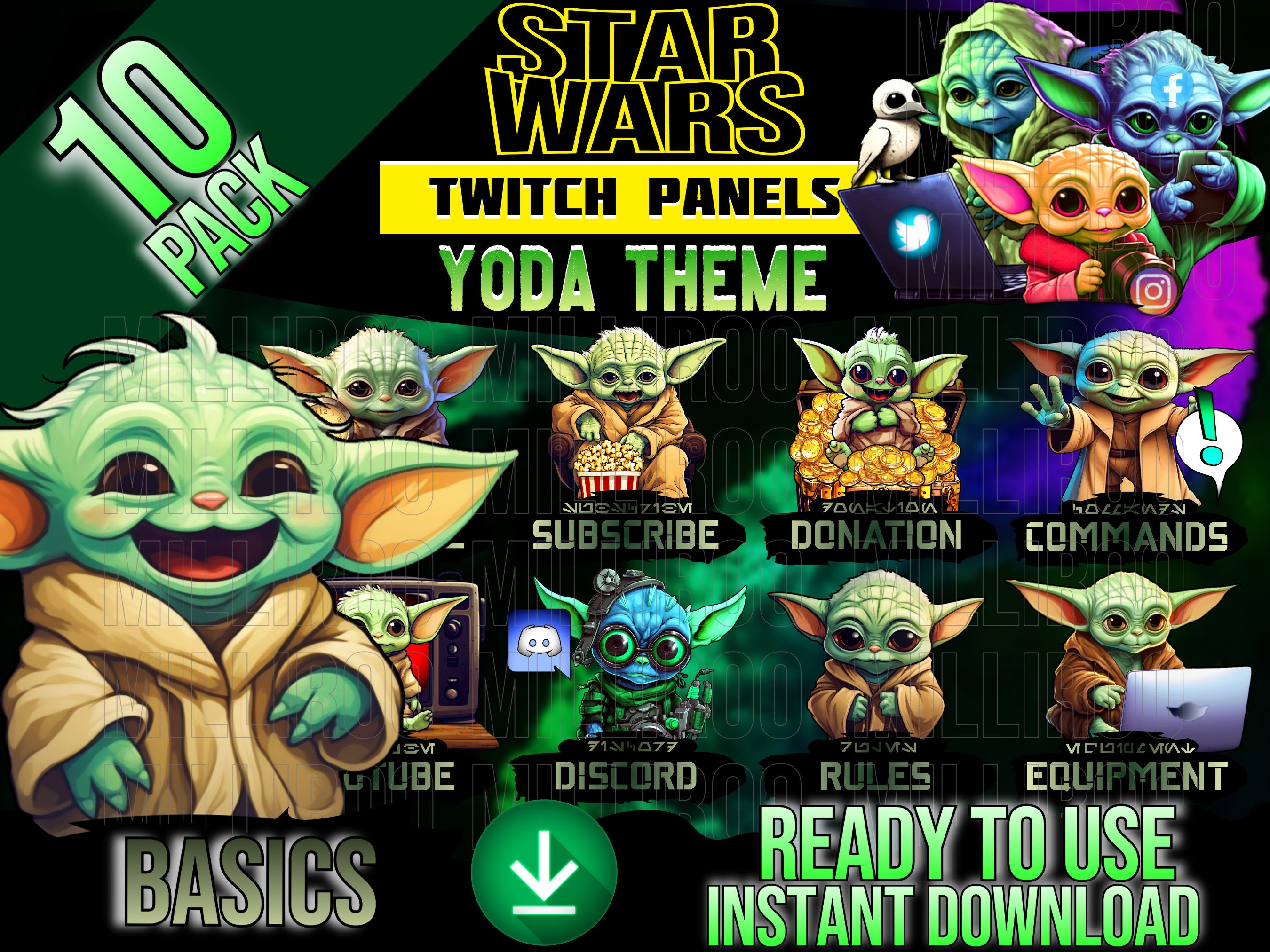 YODA Star Wars Twitch Panels BASICS Pack - Etsy