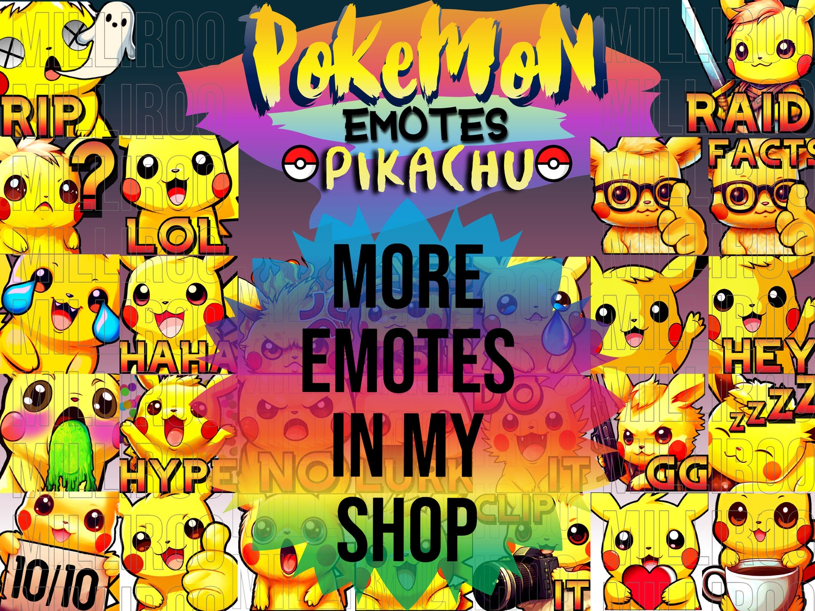PIKACHU Pokemon Emotes - MUNCHIE Pack - Etsy Australia