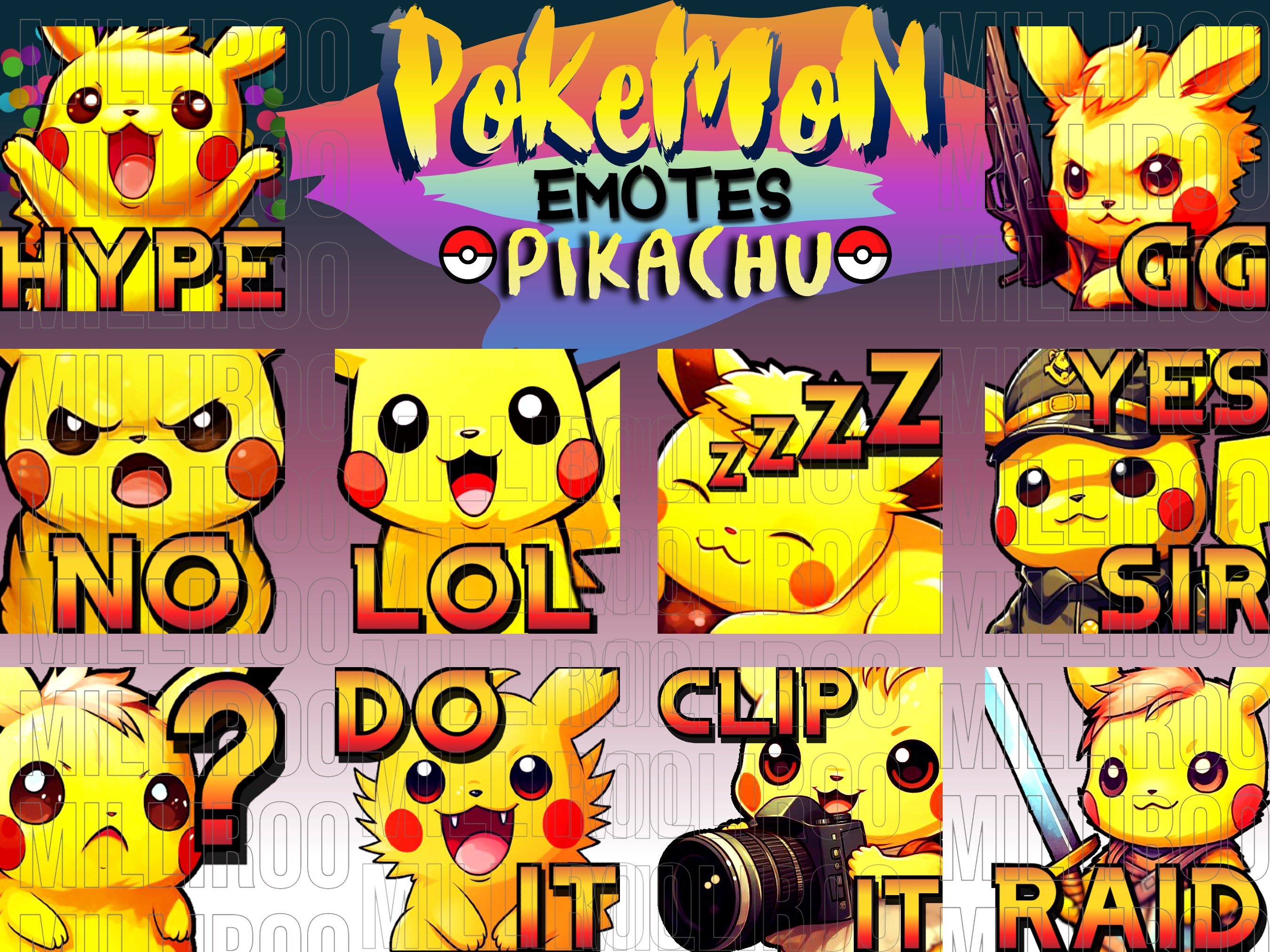 PIKACHU Pokemon Emotes - BASICS Pack - Etsy